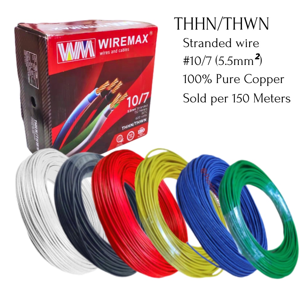 WIREMAX THHN/THWN Stranded Wire #10/7 (5.5mm) 150 METERS PER BOX 100% PURE COPPER | Shopee ...