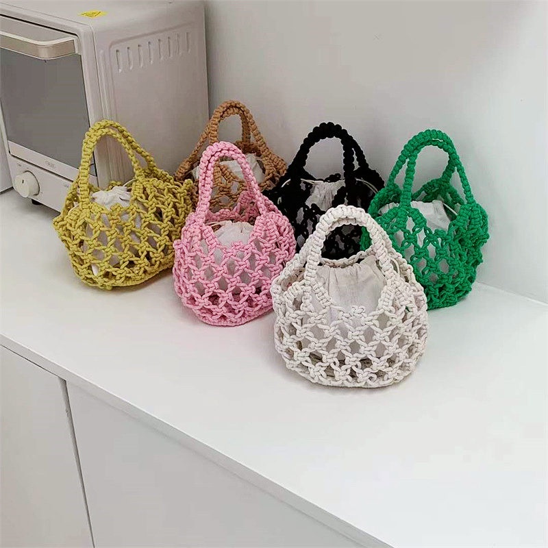 2 in 1 hand-woven handbag Korean INS Hollow out fishing net handbag ...