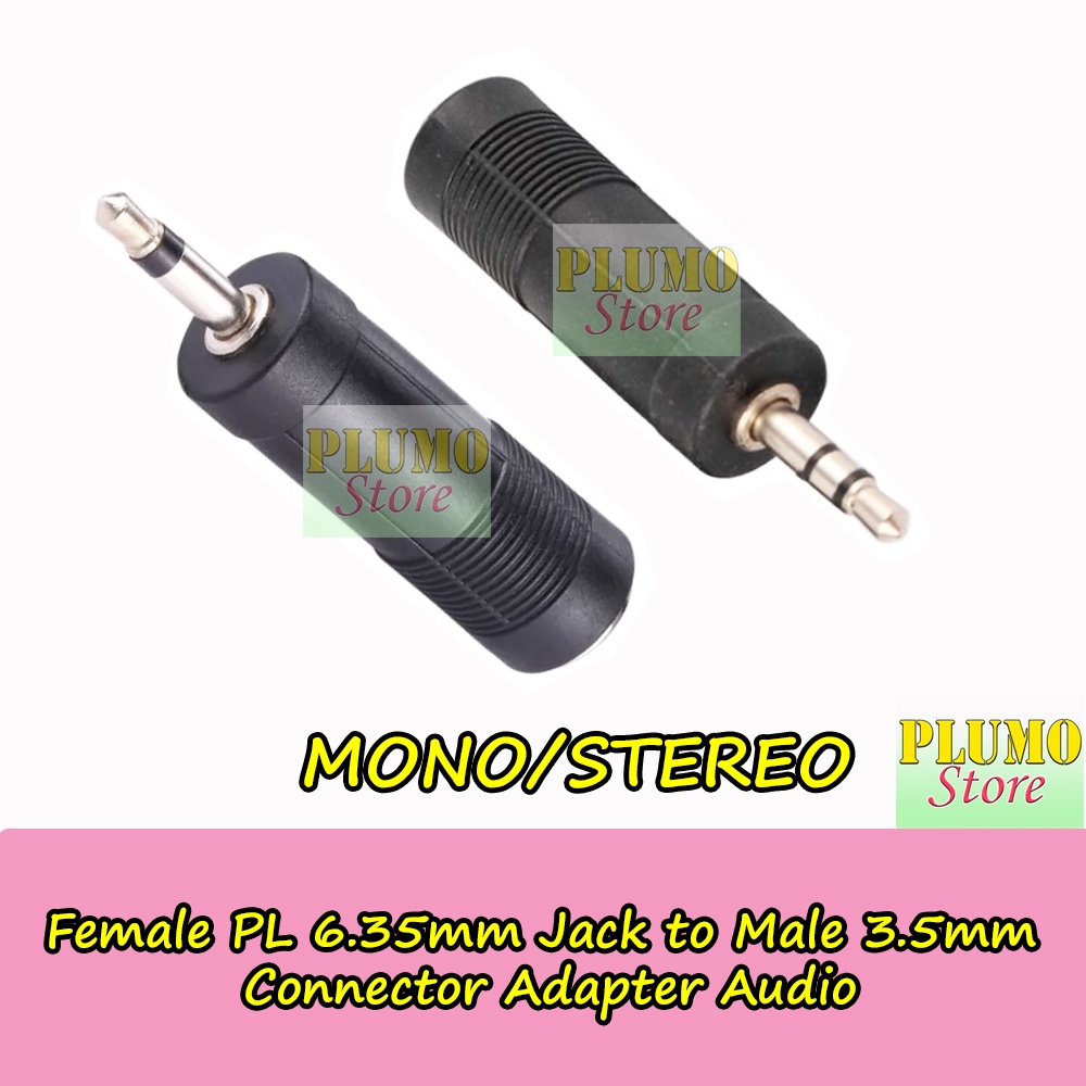 Female PL 6.35mm Jack to Male 3.5mm Connector Adapter Audio MONO/STEREO ...