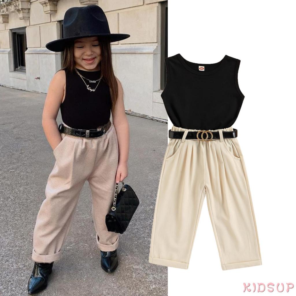 KIDSUP1-Kids Girls Outfits, Kids Round Neck Tank Tops + Casual Pants ...