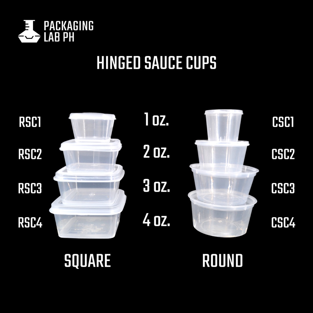 [100pcs] 1oz, 2oz, 3oz, 4oz Square and Round Hinged Sauce Cups | Shopee ...