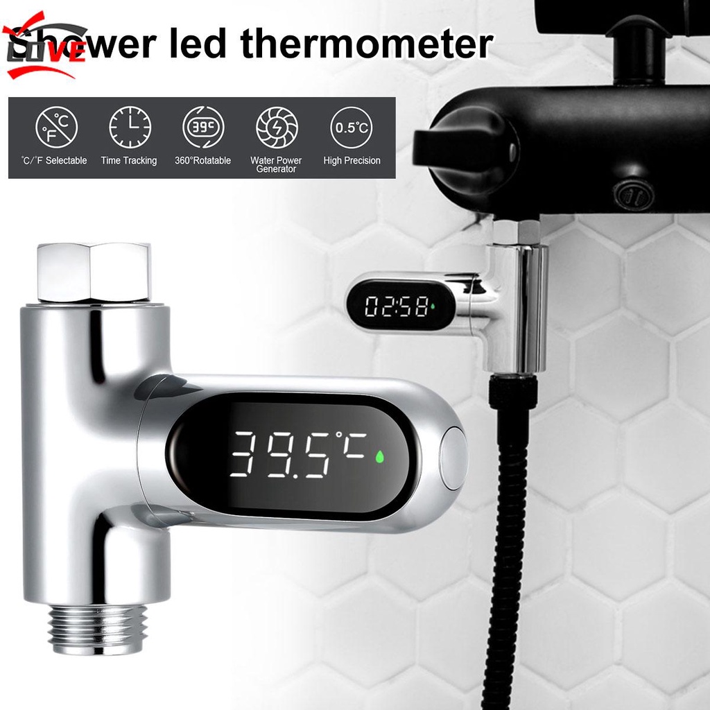 Digital Shower Thermometer LED Display Self-Generating Water ...