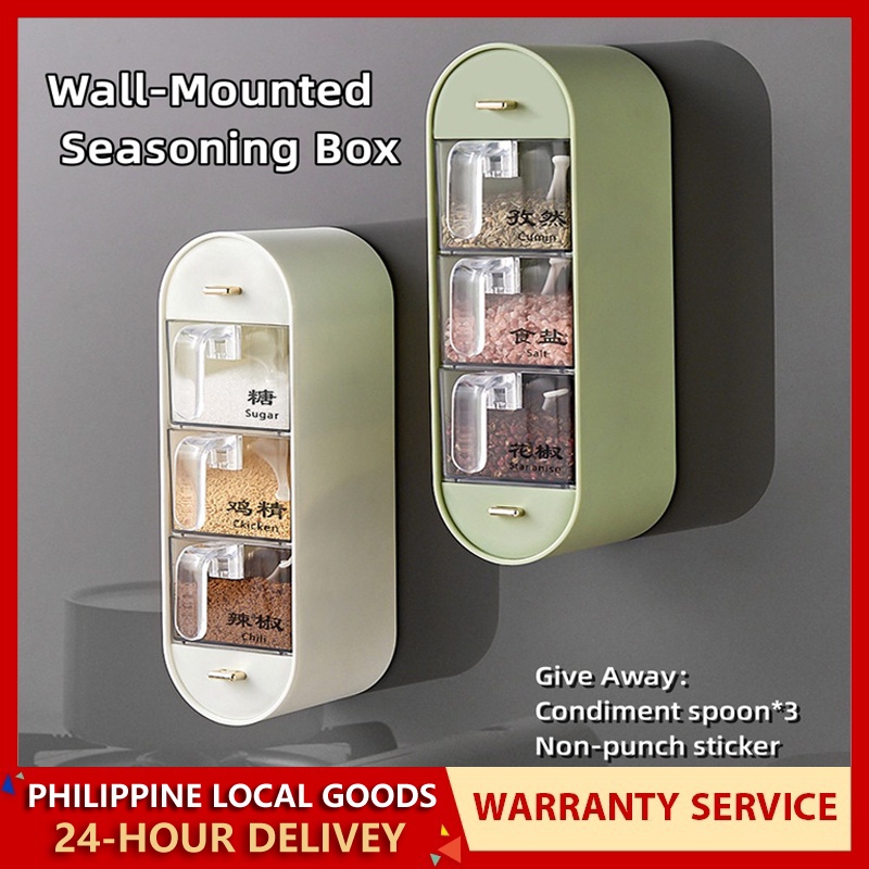 Wall-Mounted Kitchen Seasoning Box Spice Pots Condiment Bottle ...