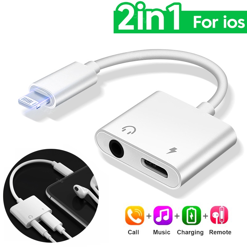 2 in 1 Audio Adapter For iPhone Dual Audio Converter Charger Splitter ...