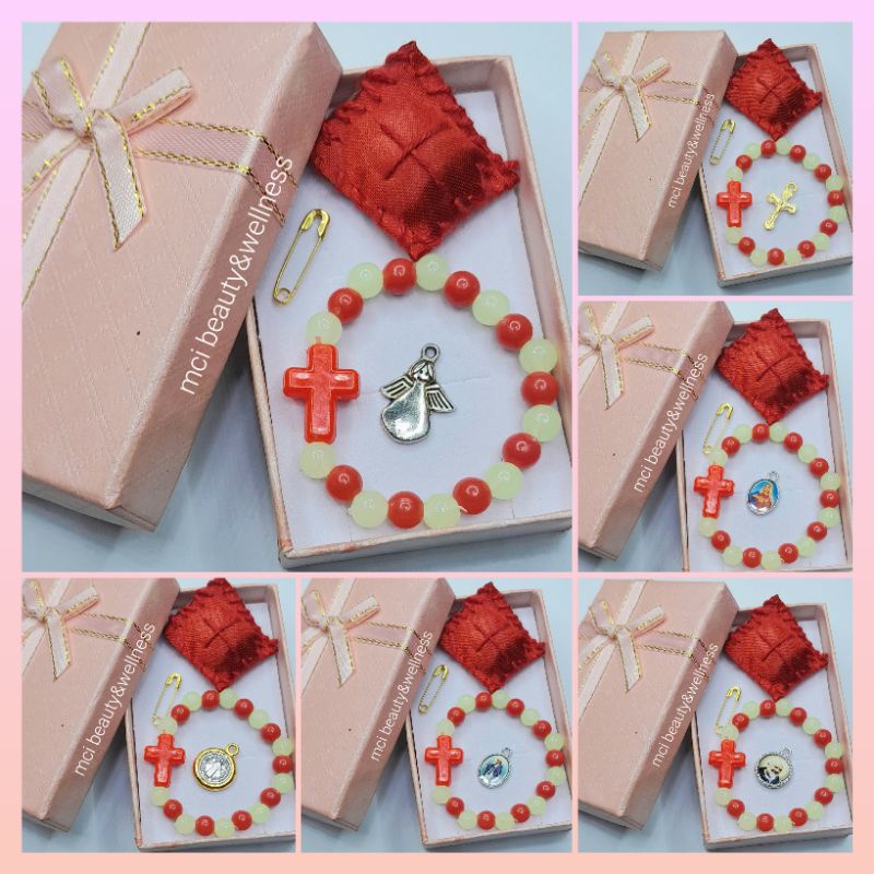 Red&Luminous Kalmen bracelet w/Center medal Kontra Usog,Anti usog for ...