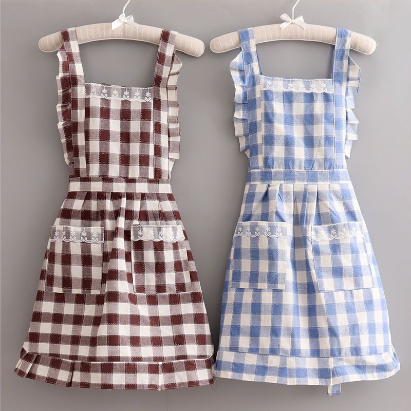CHECKERED APRON WITH POCKETS WATERPROOF KITCHEN COOKING APRON | Shopee ...