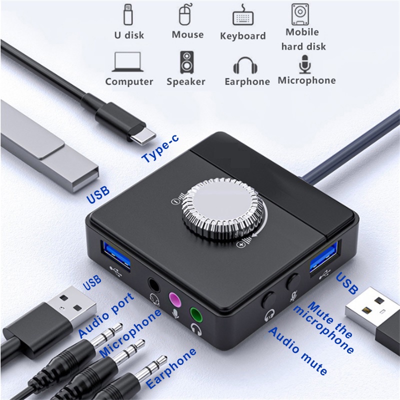 USB External Sound Card 3 Ports To 3.5mm Jack Driver-Free Volume ...