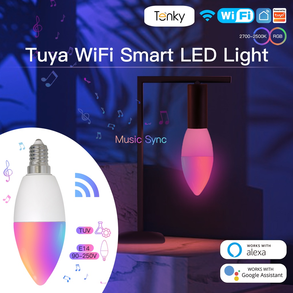 Tenky TUYA Smart WiFi E14 Candelabra RGB LED Light Bulb European ...