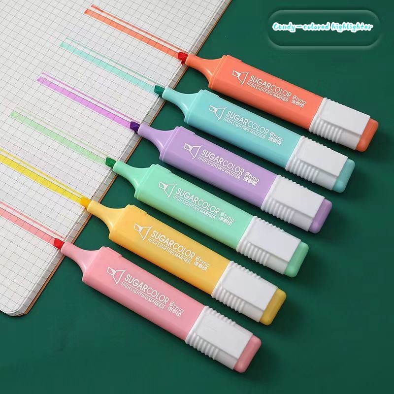 Macaron 6 color highlighter Large capacity candy color color Bold key ...