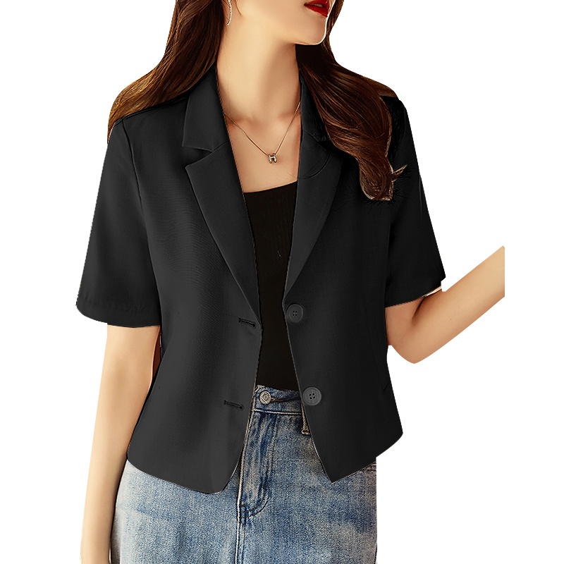ZANZEA Women Short Sleeve Button Down Crop Jackets Business Office ...