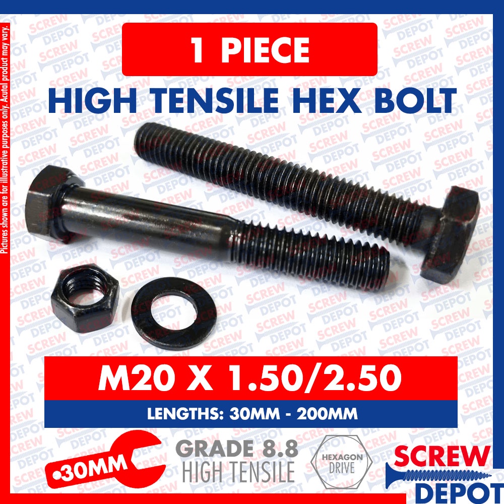 1SET M20 x 1.50 or 2.50 ( 20mm ) Hi-tensile Hex Bolt / Graded 8.8 Hexagonal Bolt / Screw Depot ...