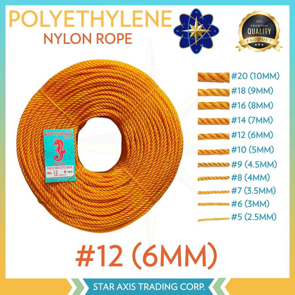 POLYETHYLENE NYLON ROPE / LUBID / TALI - NO. 12 ( 6 MM ) 200 METERS #12 ...