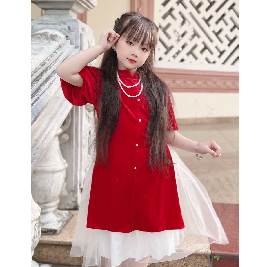 Innovative Ao Dai For Girls To Wear CNY / Good Red Velvet With Pearl ...
