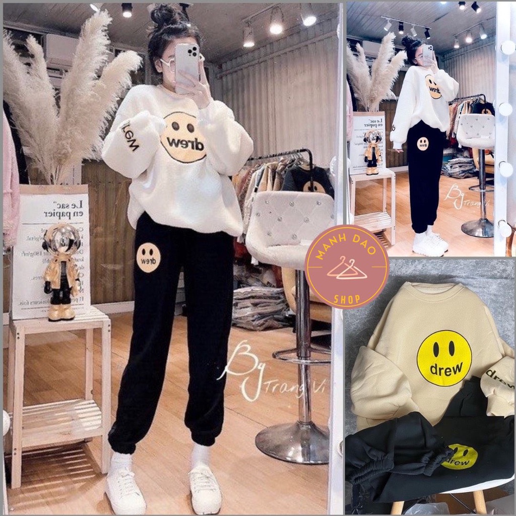 Draw women's smiley face printed felt Set - Pajamas Set with cropped ...