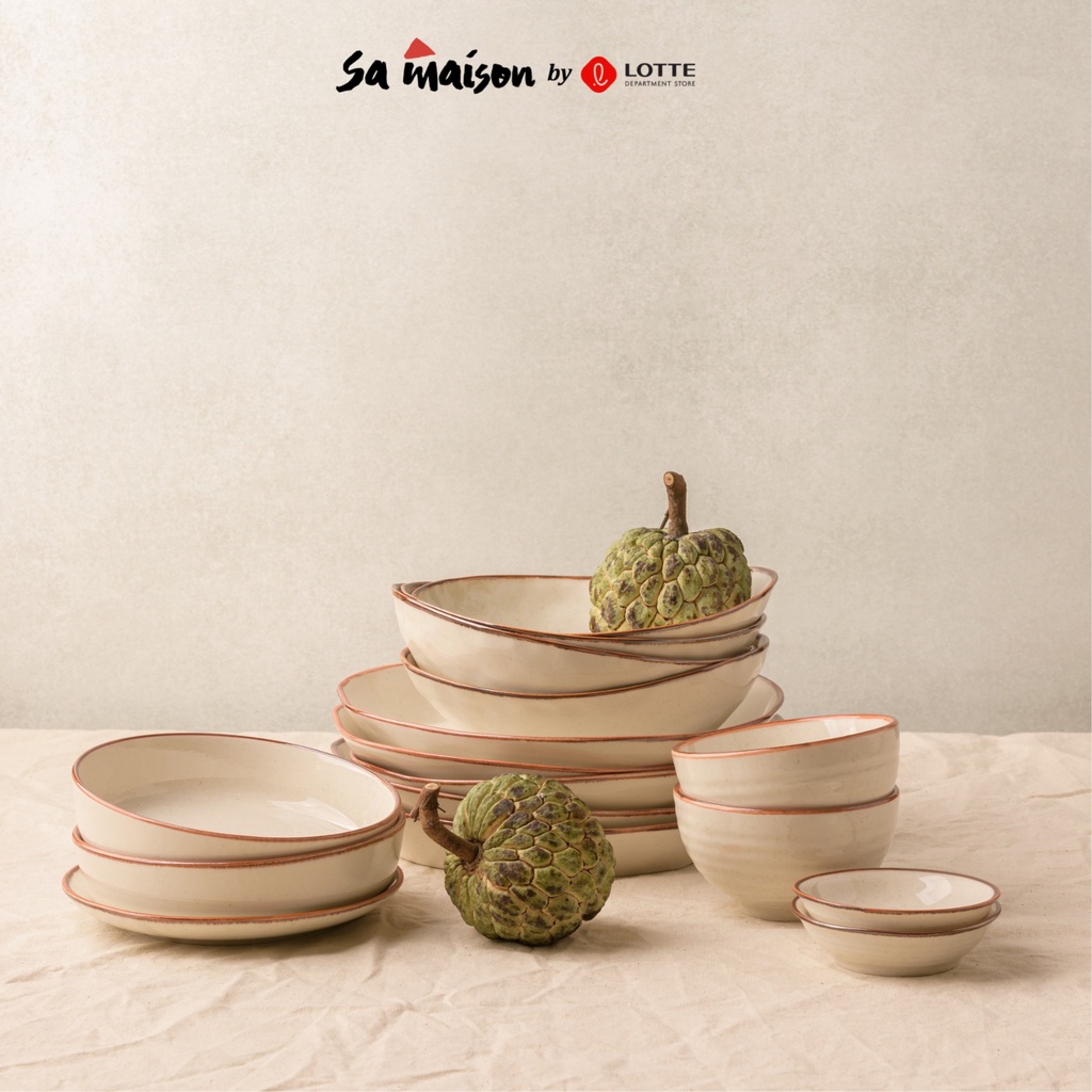 Sa Maison high-quality glazed ceramic dinnerware set with white motifs ...