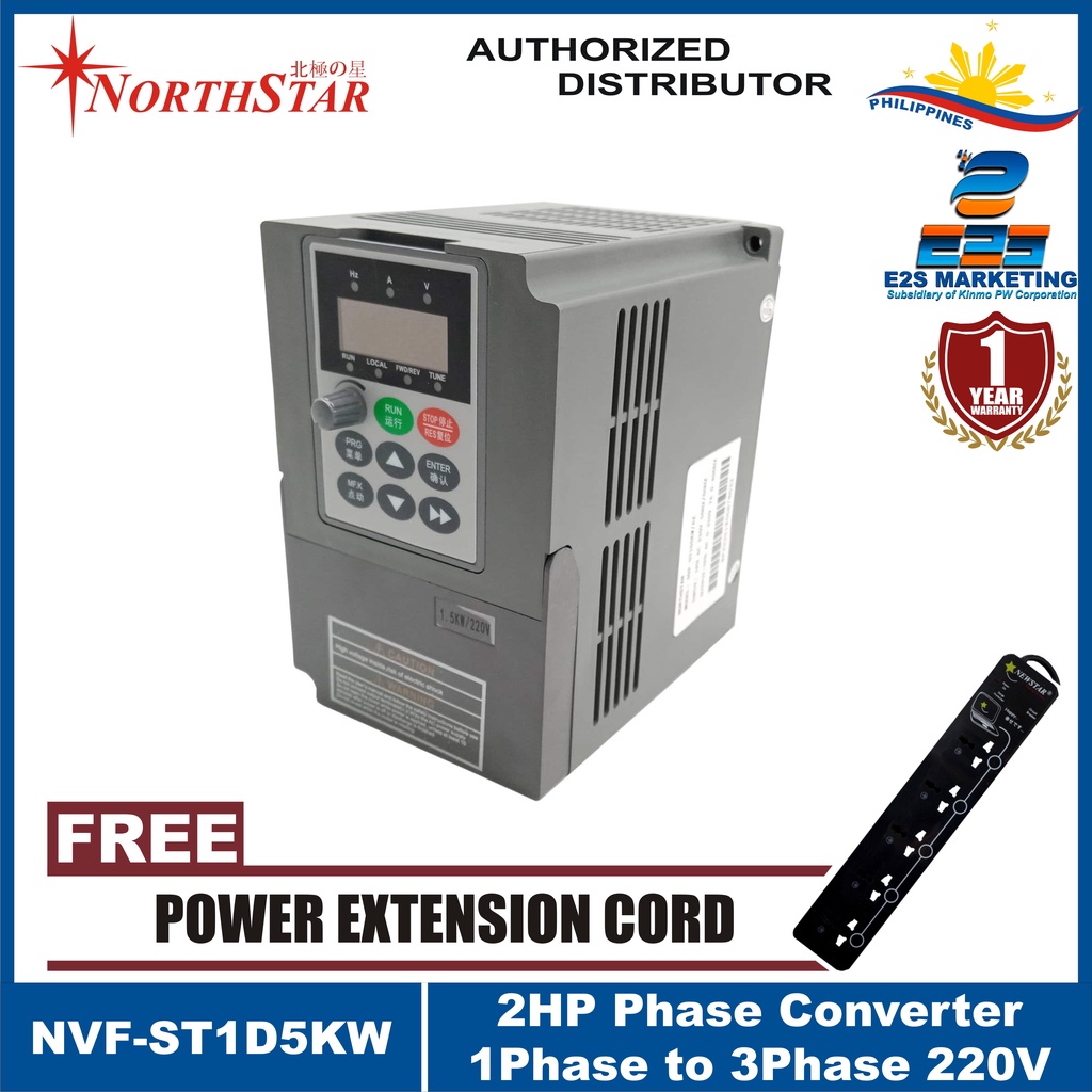 Northstar VFD 1PH 220V to 3PH 220V Phase Converter 2HP 1.5KW 7A NVF-ST1D5KW/AZ + FREE Powerstrip ...