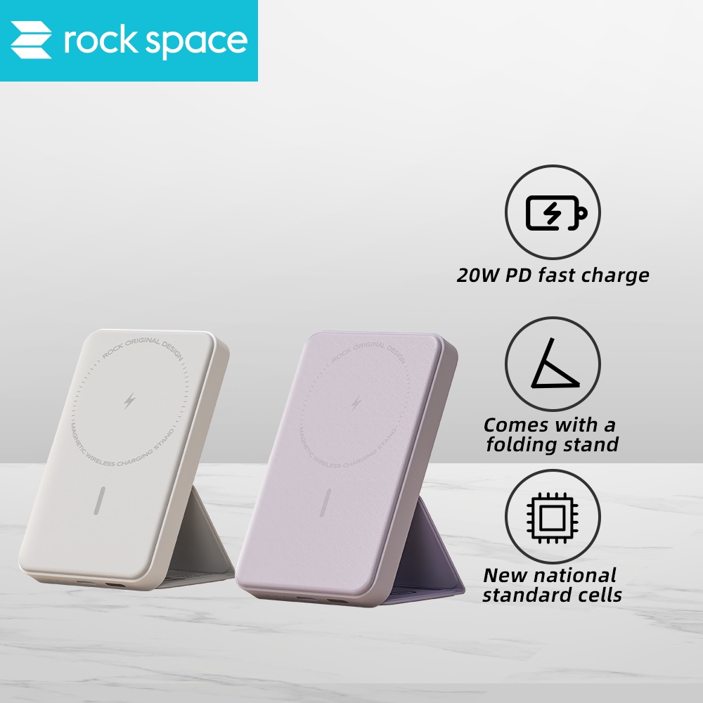 Rock Space P83 Foldable Magnetic Powerbank 5000mAh Wireless Charging ...