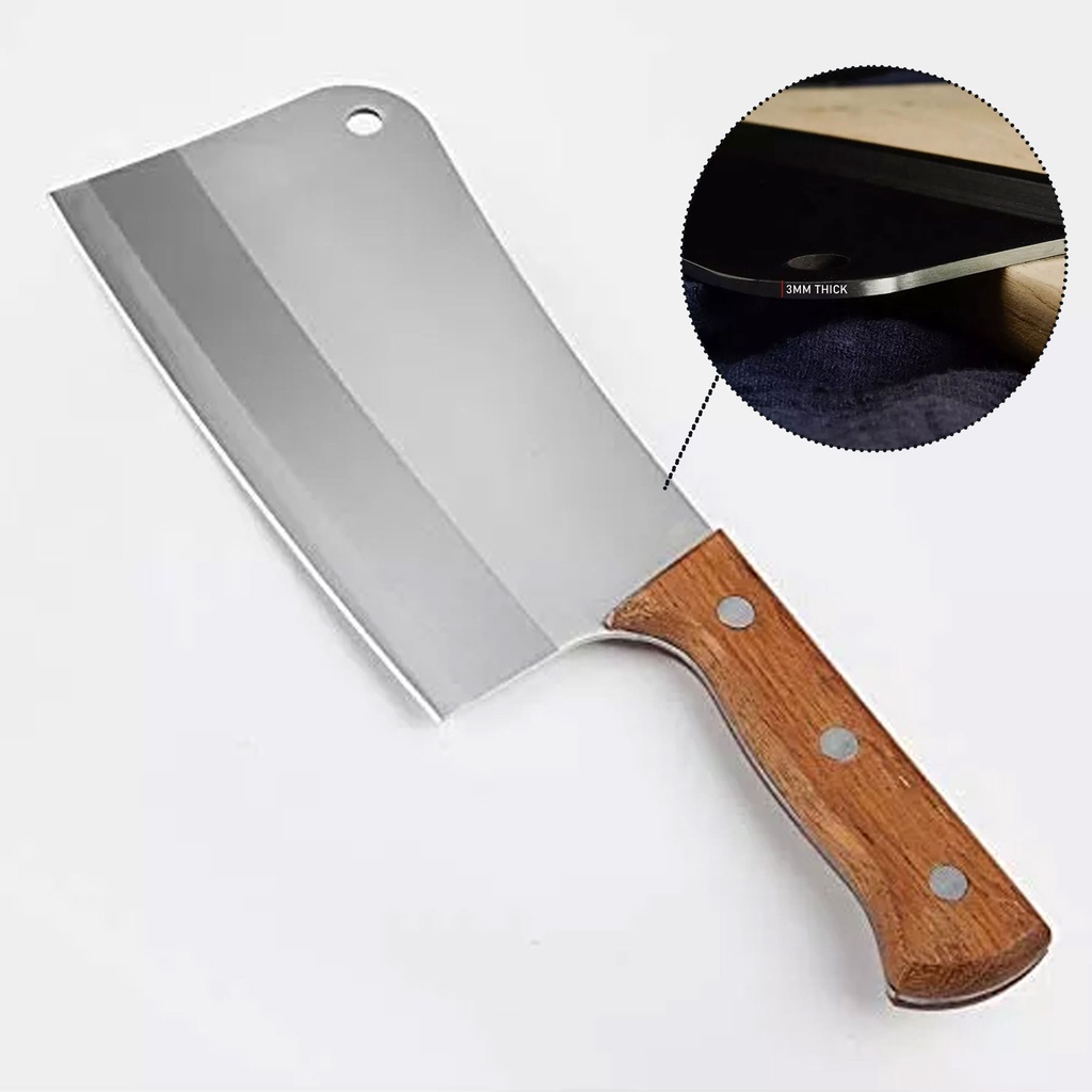 3MM Thick Blade Stainless Steel Kitchen Butcher Cleaver Knife | Shopee ...