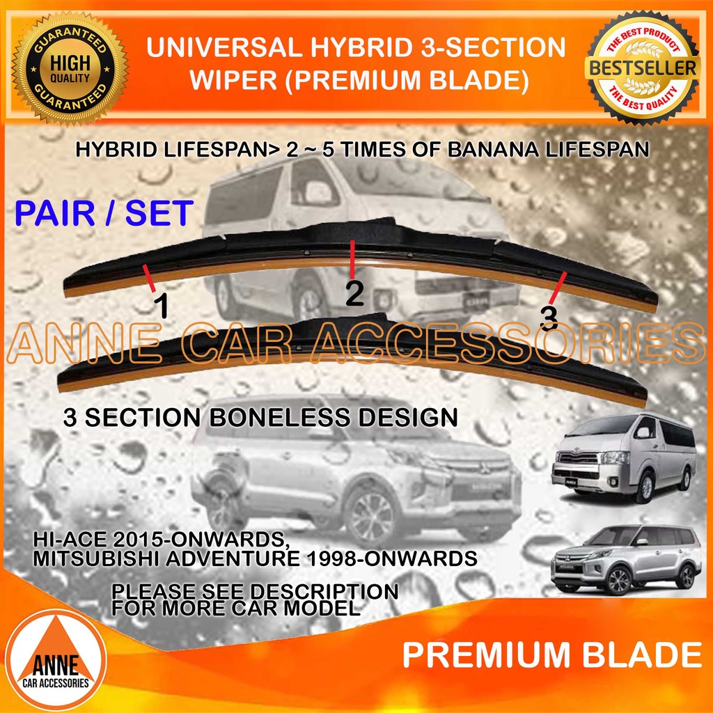 Premium Hybrid Universal Wiper 3 Section Type Razor Type Front Wiper ...