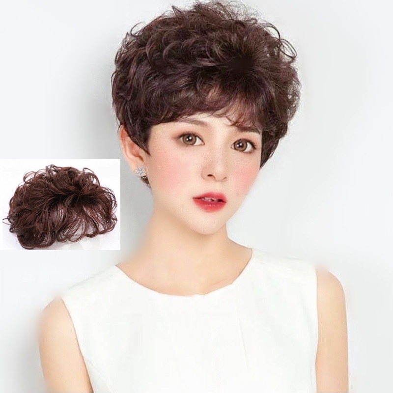 Women's top hair patch Middle aged and elderly mothers' short curly ...