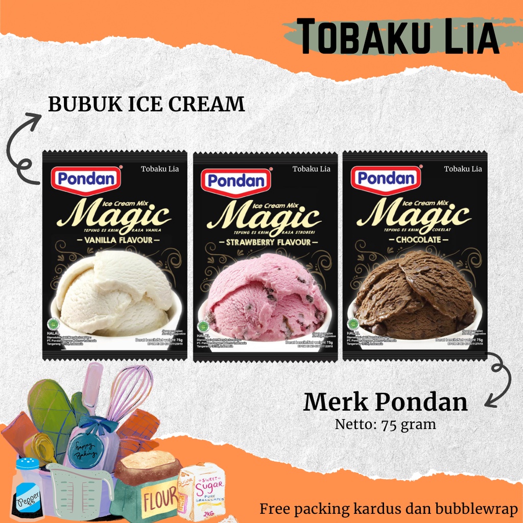 Pondan MAGIC STRAWBERRY ICE CREAM POWDER - CHOCOLATE - VANILLA 75 GRAM ...