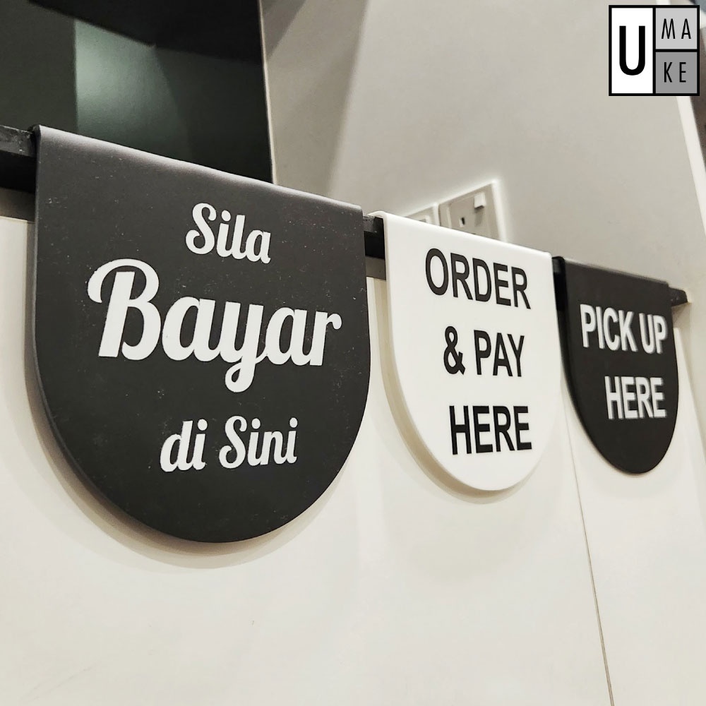 Order Here Pay Here & Pick up Here Sign Tanda Pesan & Bayar Counter ...