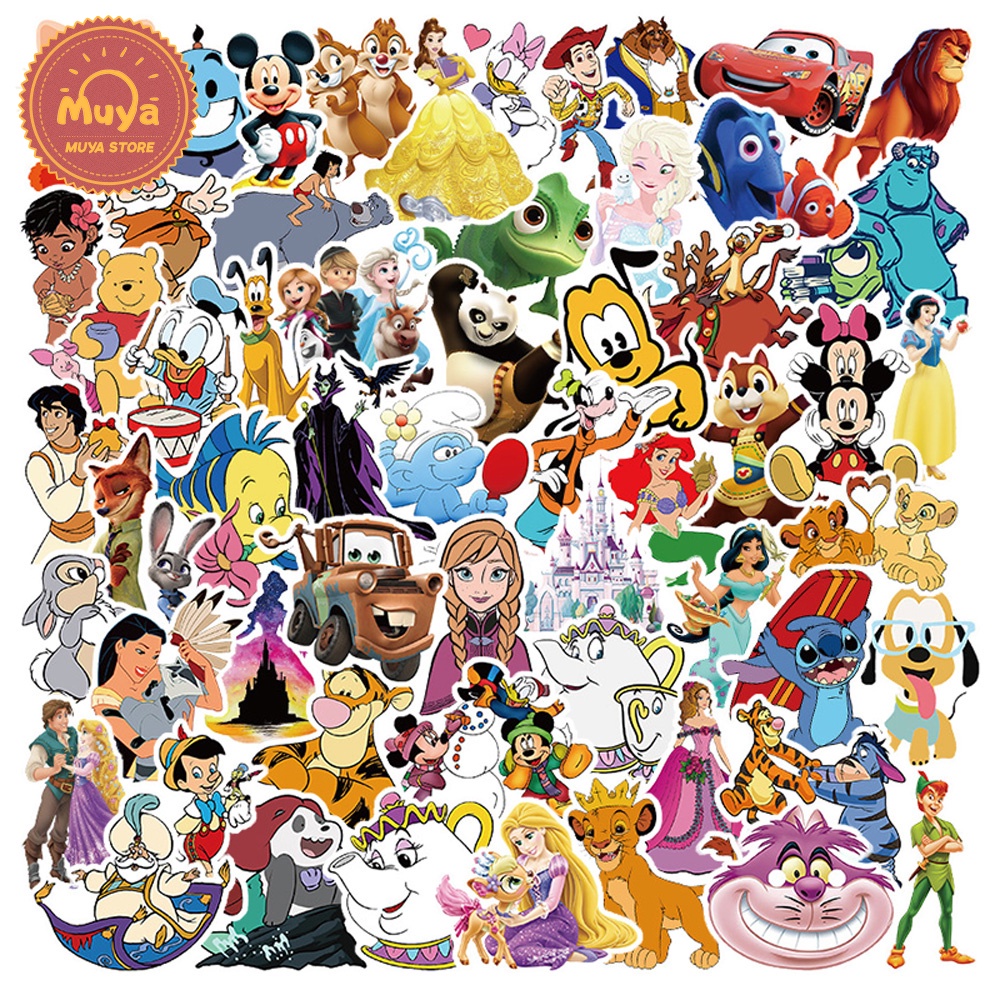 MUYA 100pcs Disney Collection Stickers Waterproof Cartoon Vinyl ...