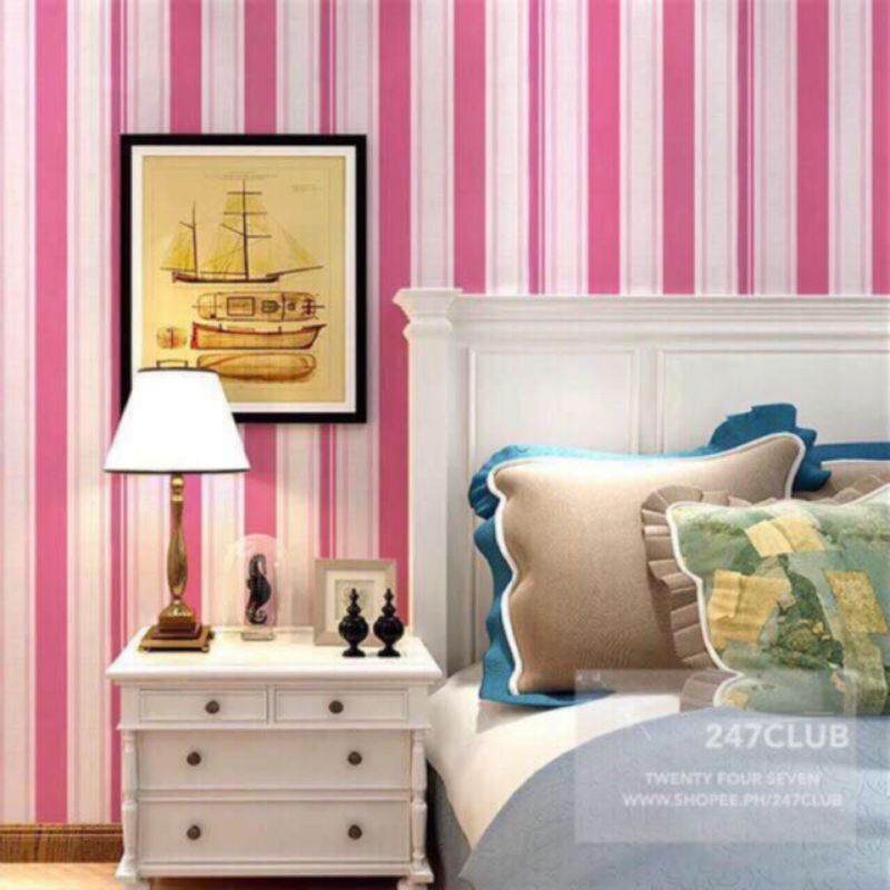HUB PInk Stripe Design PVC Waterproof Self Adhesive Wall Sticker Home ...
