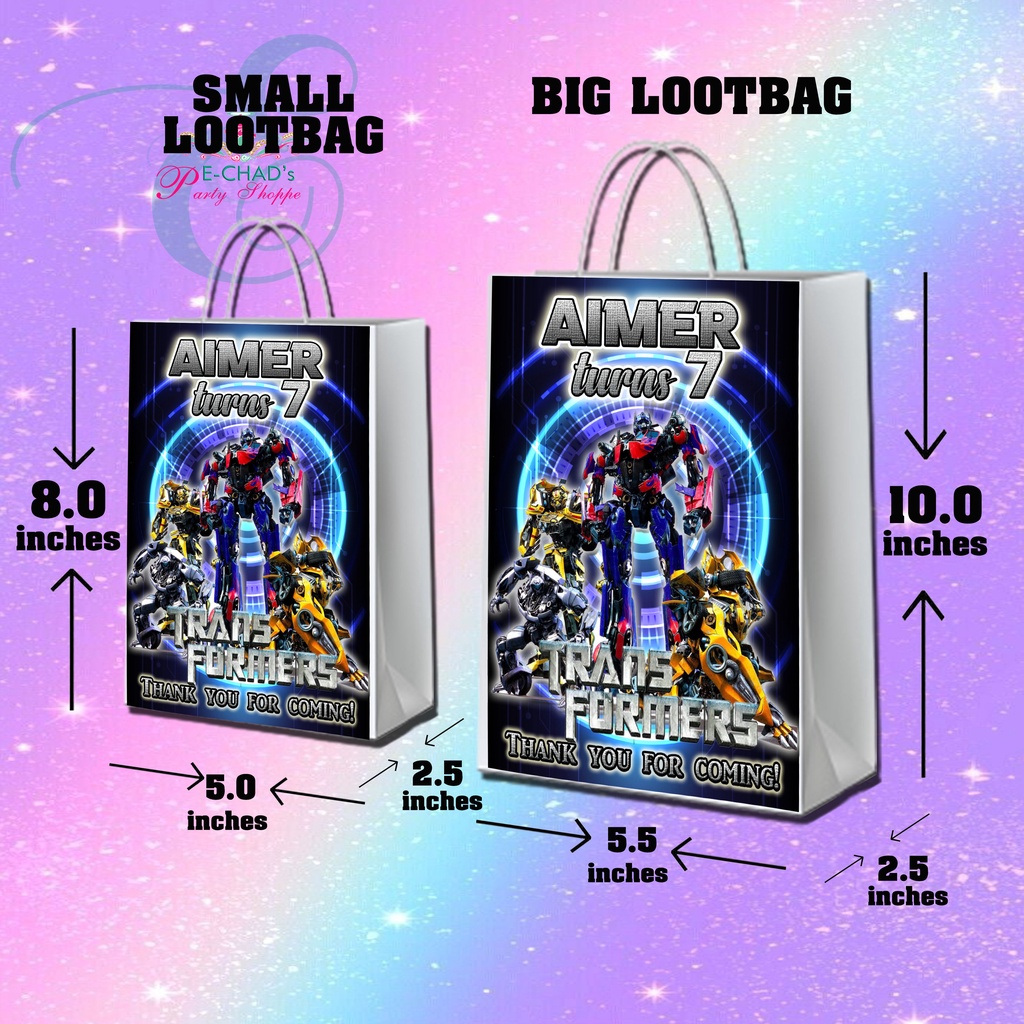 Transformer theme customize lootbag/paper bag (10pcs./order) | Shopee ...