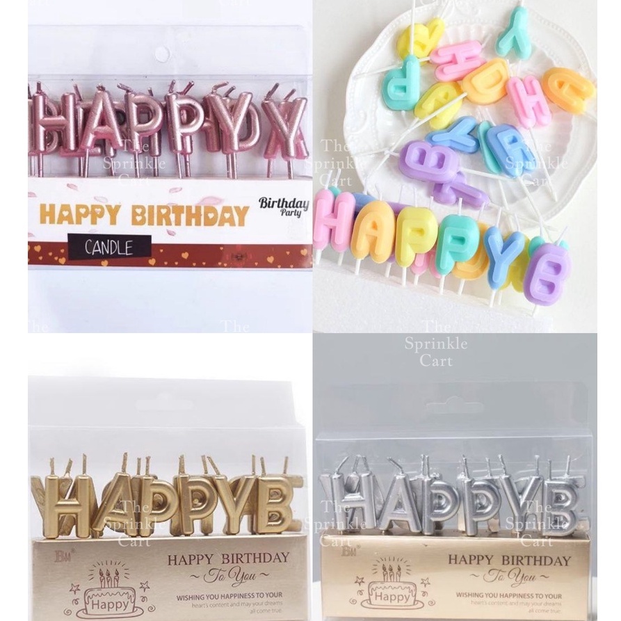 Happy Birthday Cake Candle Pastel Rainbow Gold Silver Birthday Party ...