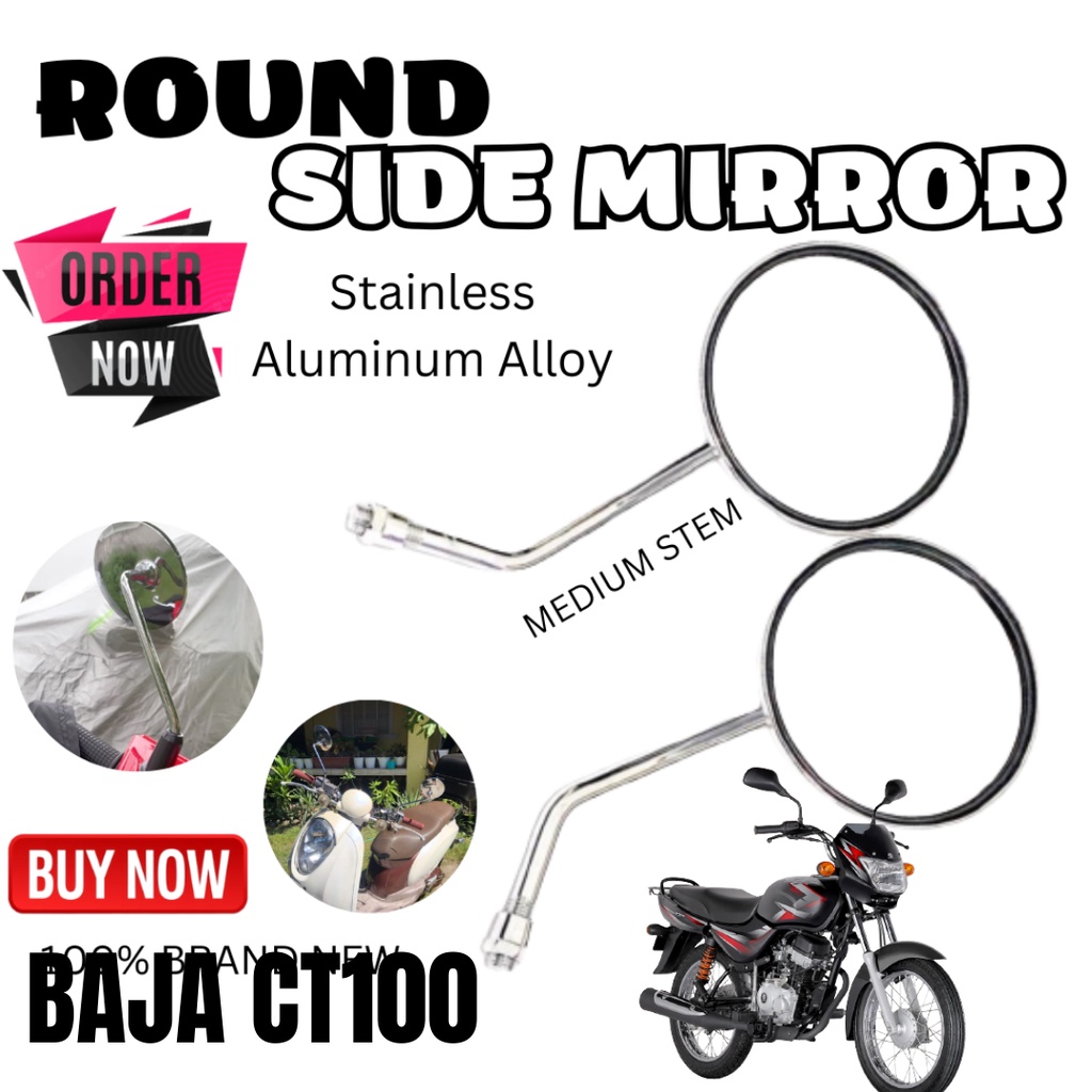 MOTORCYCLE ROUND SIDE MIRROR FOR BAJA CT100| MADE IN ALUMINUM ALLOY ...