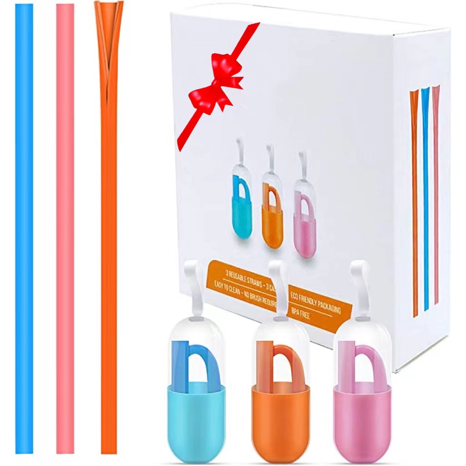 Portable Reusable Silicone Straw for Kids,with Plastic Case and No ...