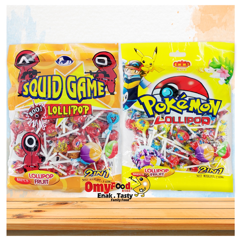 420g x 60pcs Pokemon/Squid Game Lollipop[2in1][OmyFood] | Shopee ...