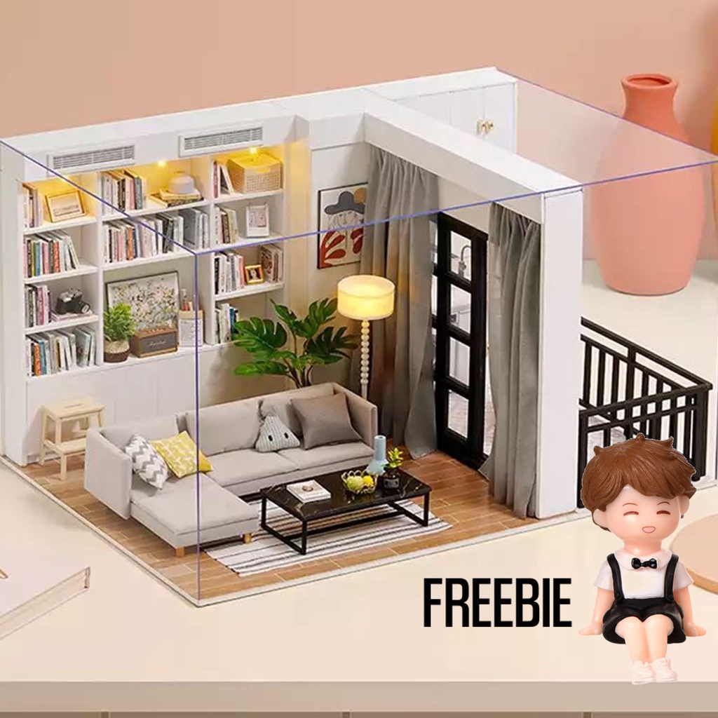 DIY Modern Room Miniature Dollhouse with Dust cover Miniature House kit ...