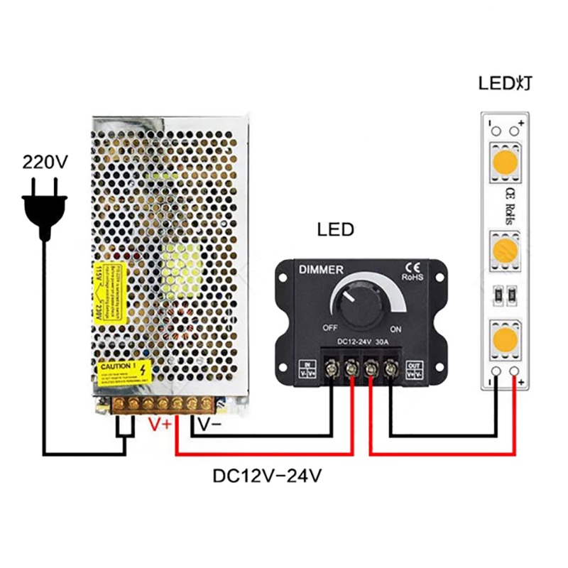 DC 12V 24V LED Dimmer Switch 30A 360W Voltage Regulator Adjustable ...