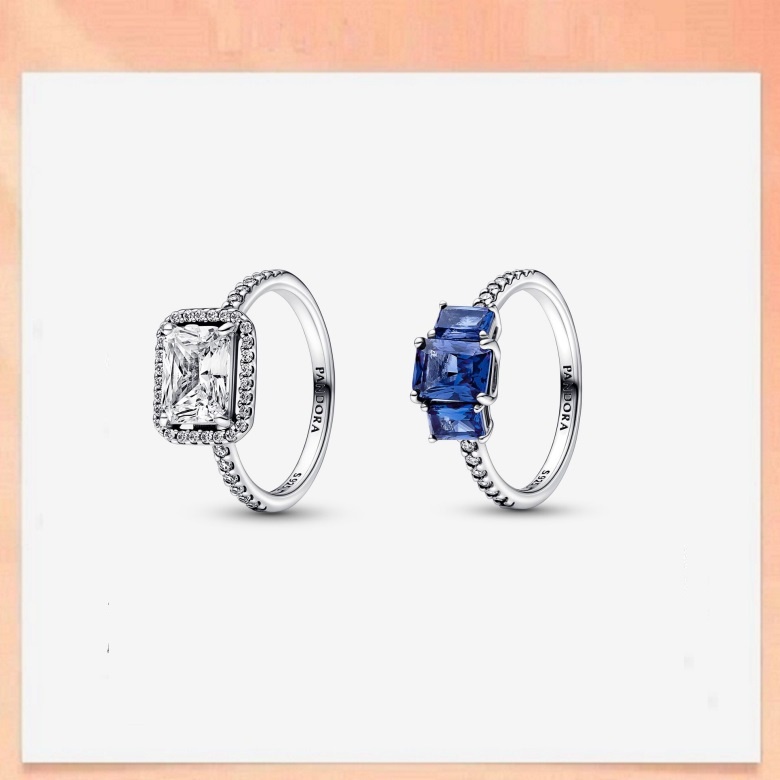 (New) 925 Silver Blue Rectangular Three Stone Sparkling Ring Sparkling ...