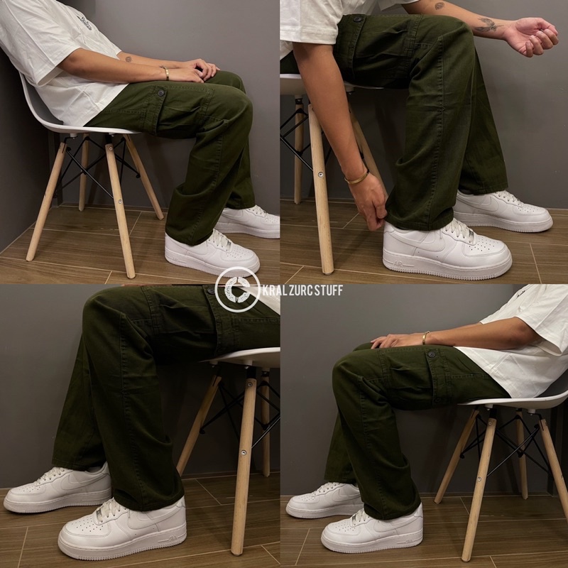 Olive Maong Cargo Pants Slim Straight Fit | Shopee Philippines
