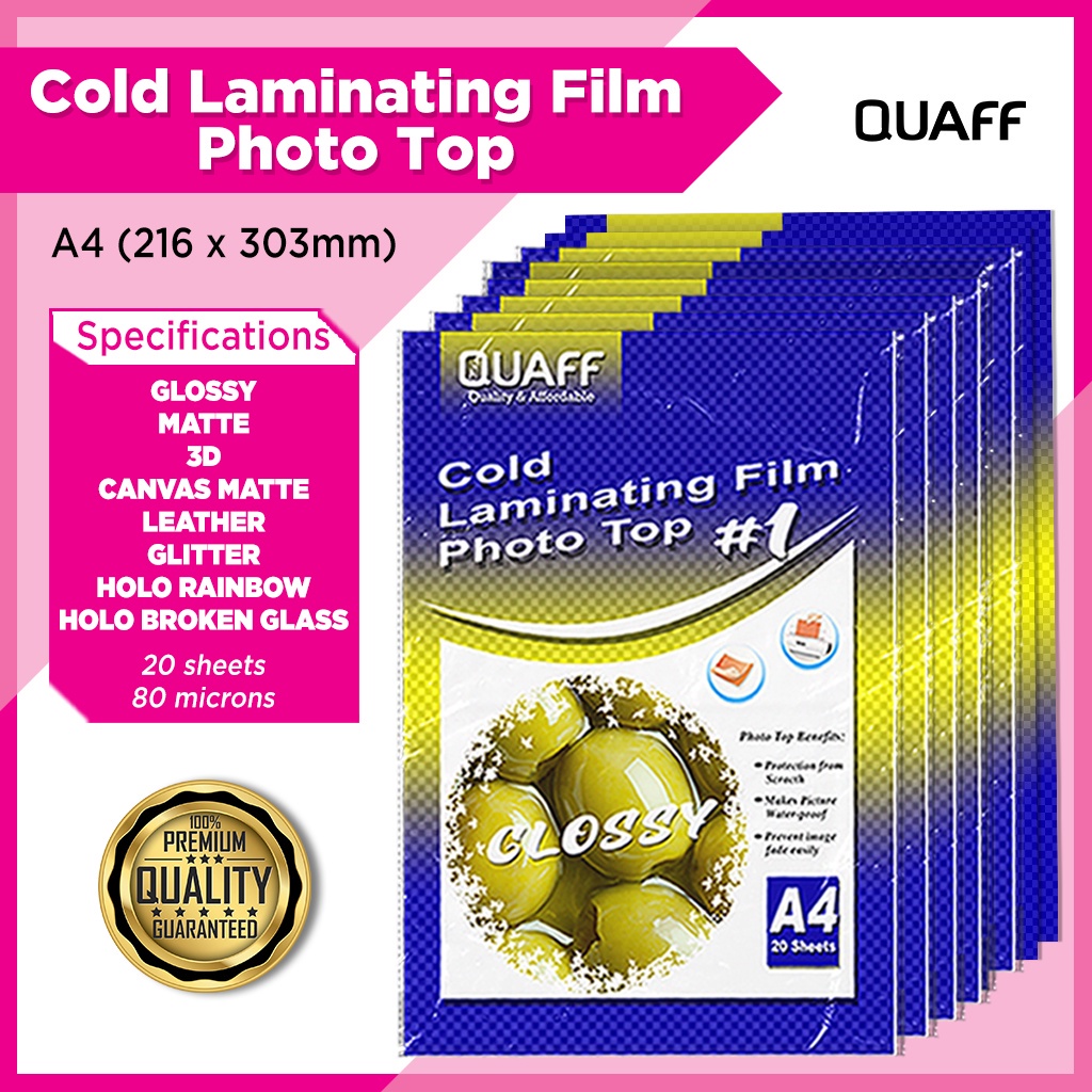 QUAFF Photo Top Cold Laminating Film A4 size 20 sheets per pack | Shopee Philippines
