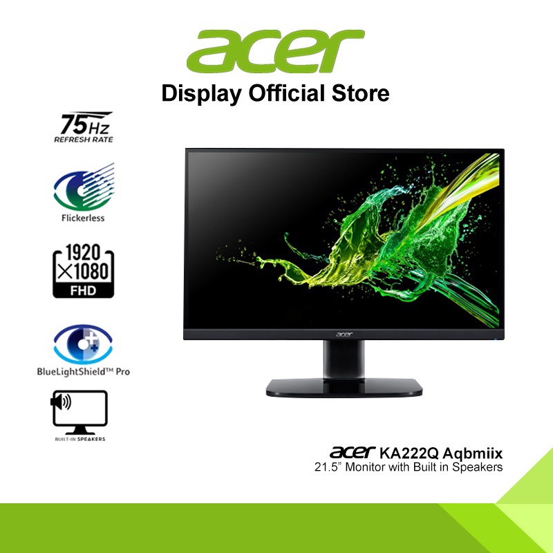 Acer 21.5” Monitor KA222Q Aqbmiix, VGA/HDMI, 75Hz, VA, Freesync, VESA ...
