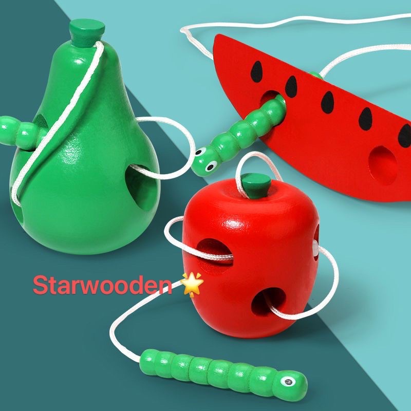 Wooden Baby Threading Fruit Caterpillar lacing toys Travel Road Trip ...