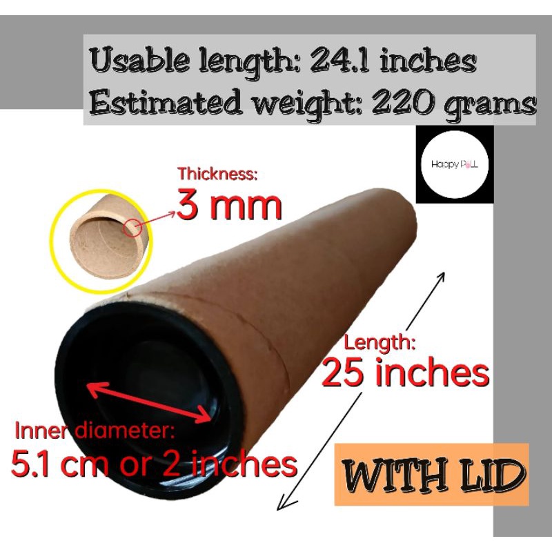 51-25, 25 INCH (L), 5.1cm inner diameter POSTER TUBE/DRAWING TUBE/PAPER ...