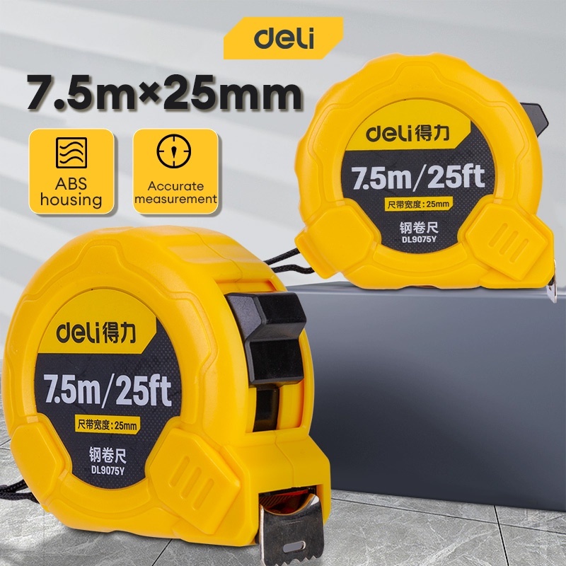 Deli 7.5mx25mm Industrial Steel Measuring Tape/Meter Tape DL9075Y | Shopee Philippines