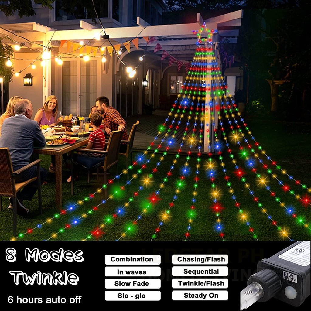 LED Five-pointed Star Waterfall Light Christmas Hanging Tree Outdoor ...