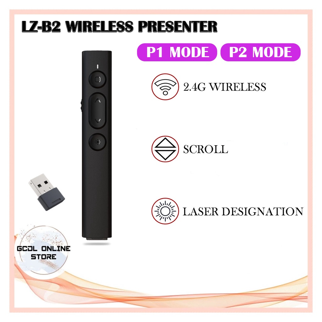 LZ-B2 Wireless Presenter, 2.4GHz USB Rechargeable Presentation Clicker, Remote Control Laser ...