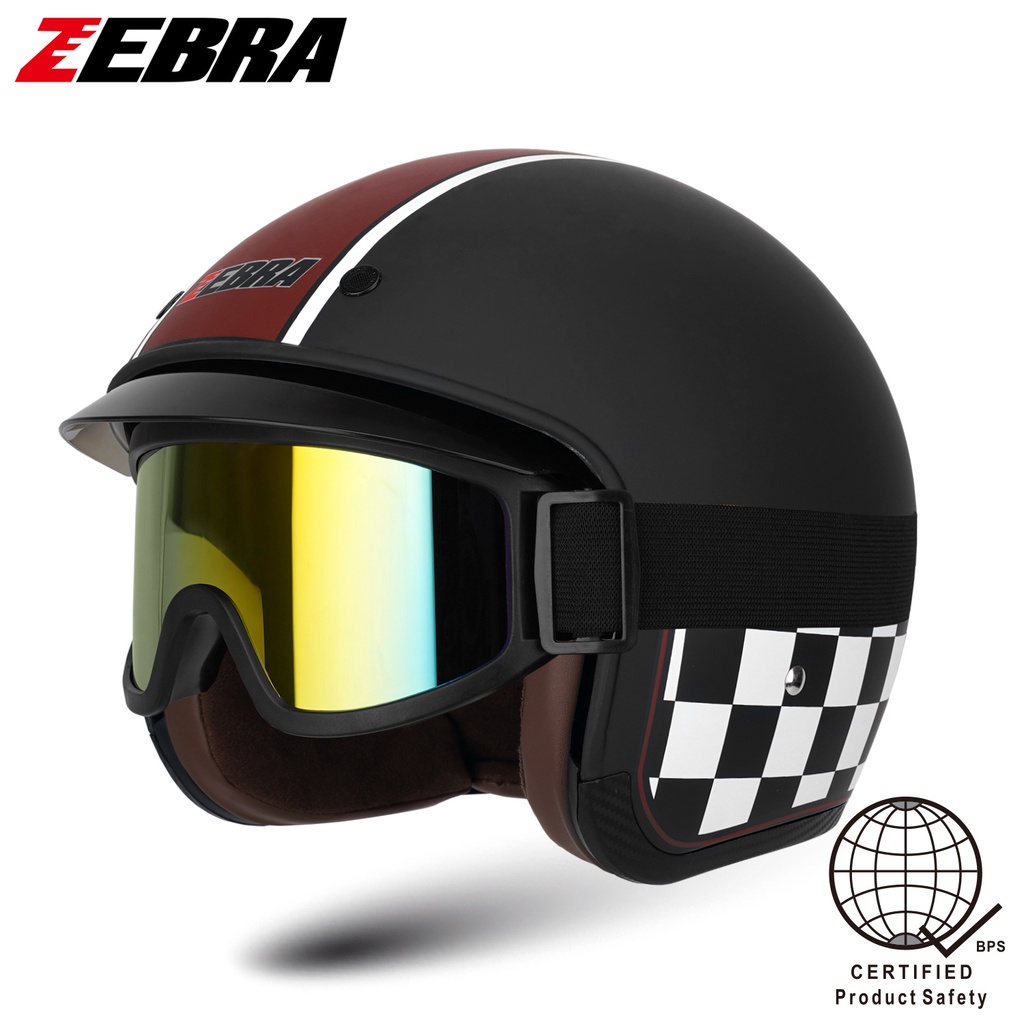 Zebra 603 Classic Helmet Women Half Face Motorcycle Single Visor Retro ...