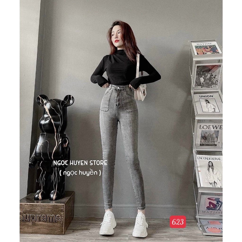 Shop-standard plain gray high-waisted women's jeans, super beautiful ...