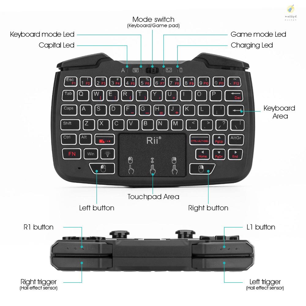 Rii RK707 2.4GHz Wireless Game Controller Keyboard Mouse Combo with ...