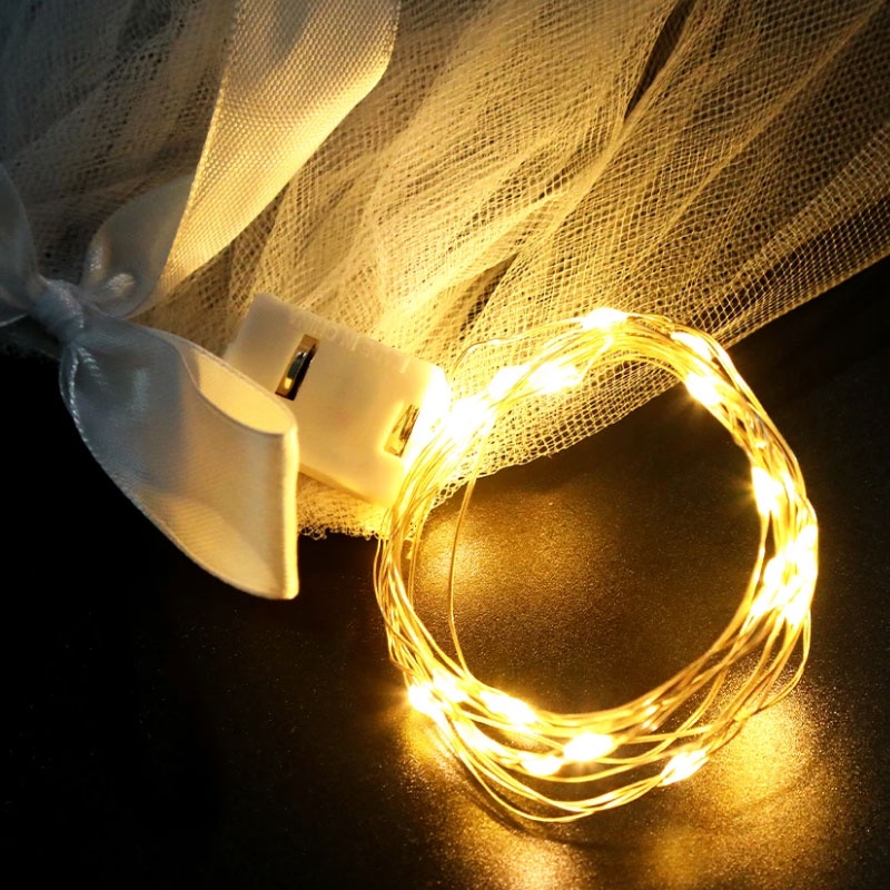 Flashing Pearl Short Tulle Wedding Veils Two Layer With Comb Led White ...