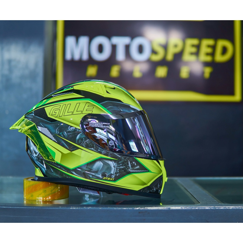 GILLE 135 GTS Series V1 Muffler Black-Flou-Yellow Full face Dual Visor ...