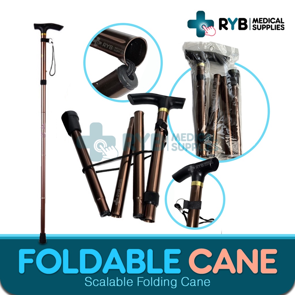 Folding Cane, Aluminium Alloy, Portable Hand Walking Stick - 4 Section ...